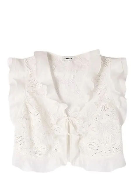 Sandro Floral Cropped Lace Top - White