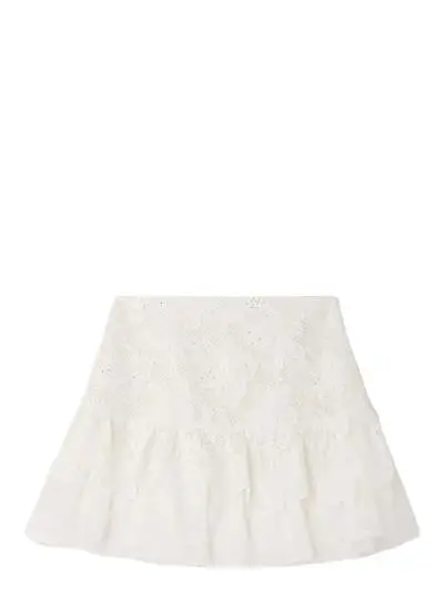 Sandro Floral Flared Lace Mini Skirt - White