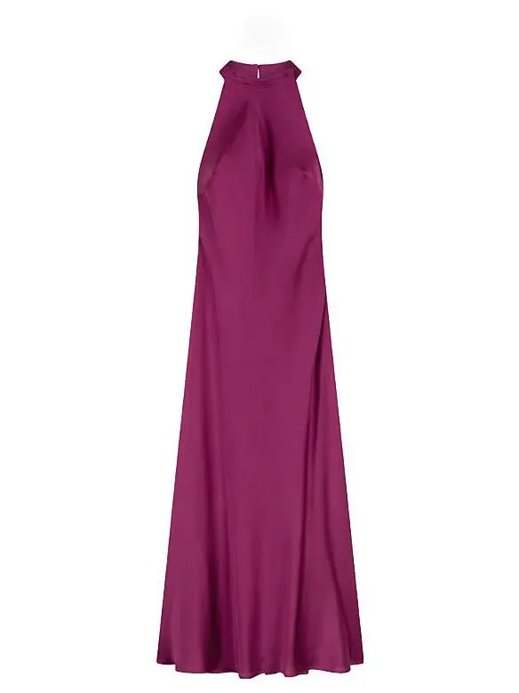 OMNES Halterneck Satin Maxi Dress - Magenta