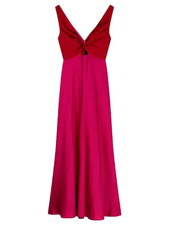 OMNES Maggy V-neck Cut-out Midi Dress - Raspberry / Cherry