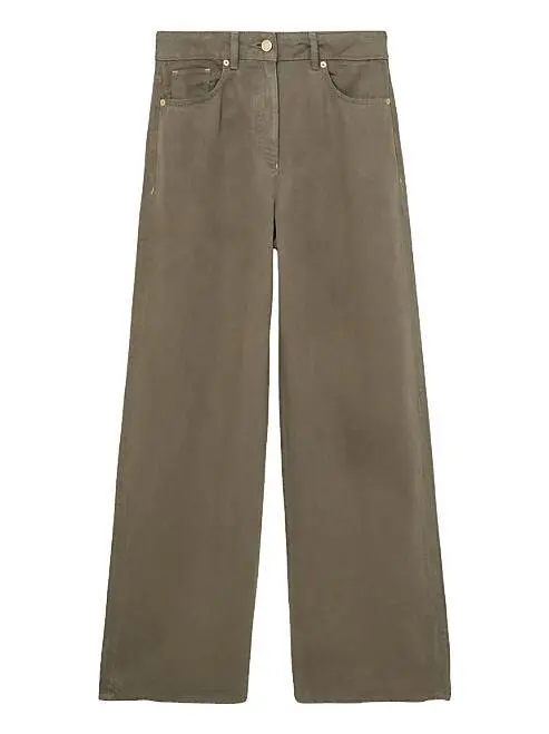 REISS Wide-leg Linen-blend Trousers - Khaki Green