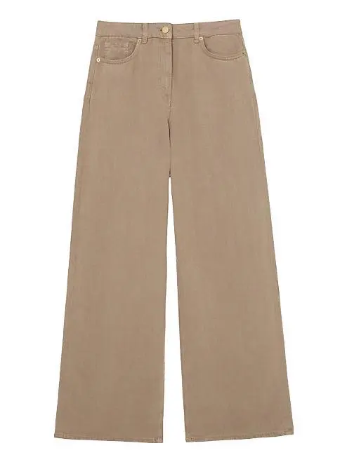 REISS Wide-leg Linen-blend Trousers - Taupe Neutral