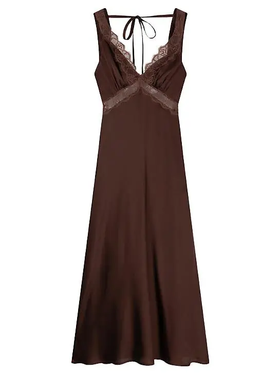 OMNES Aurelia Lace-trim Satin Maxi Dress - Chocolate