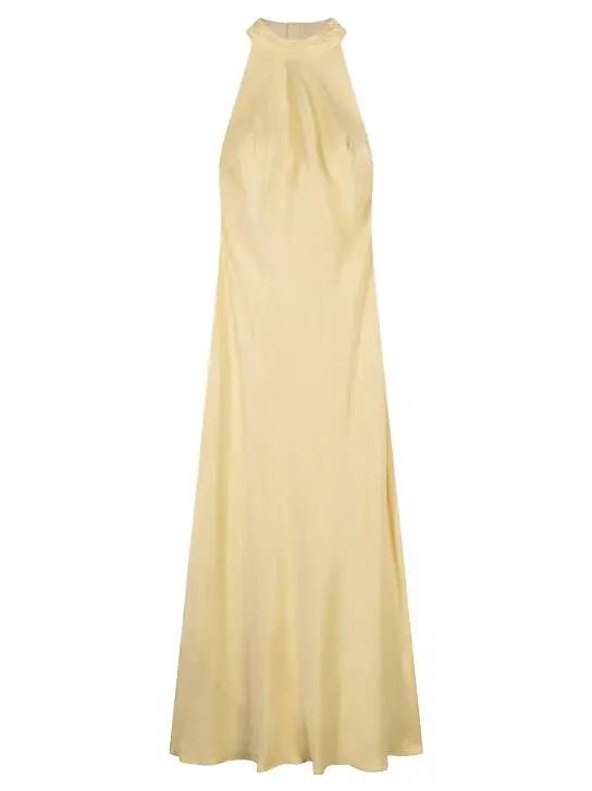 OMNES High-neck Satin Maxi Dress - Butter Yellow
