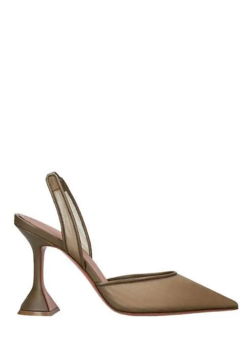 Amina Muaddi Holli Slingback 95 Mesh Courts - Taupe