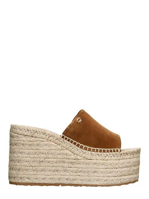GIANVITO ROSSI Logo-embellished Suede Platform Wedges - Beige