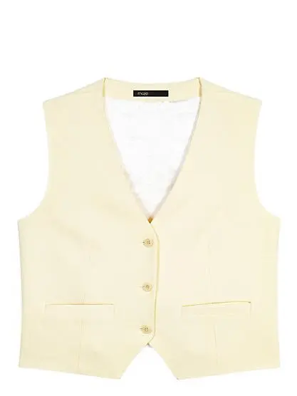 Maje Tailored V-neck Waistcoat - Pale Yellow