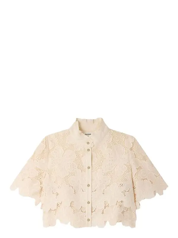 Sandro Floral Lace Cropped Shirt - Ecru