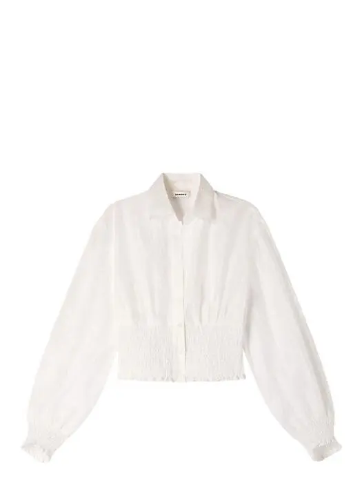 Sandro Long-sleeved Smocked Linen-blend Shirt - White