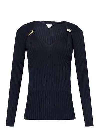 Bottega Veneta Cashmere And Silk-blend Jumper With Embellishments - Midnight Blue