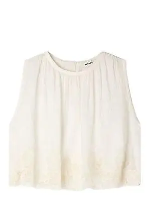 Sandro Sleeveless Cropped Woven Top - White