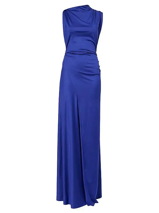 Victoria Beckham Sleeveless Draped Stretch-jersey Maxi Dress - Bright Indigo