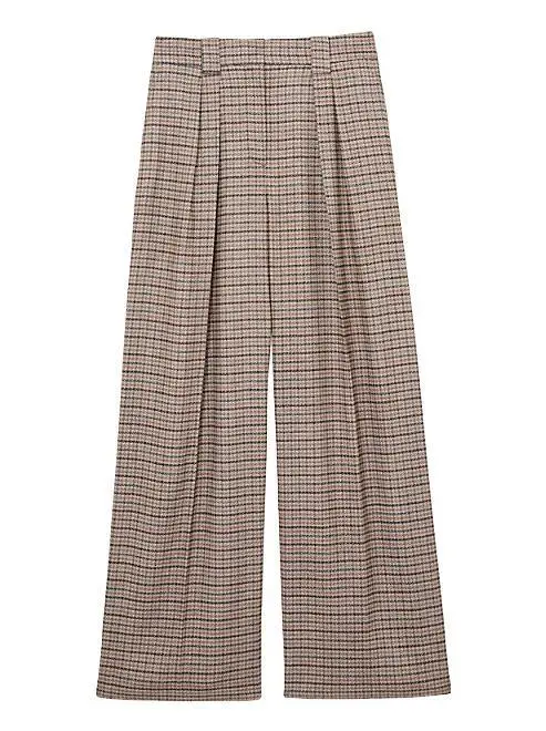REISS River Wide-leg Checked Trousers - Neutral Check