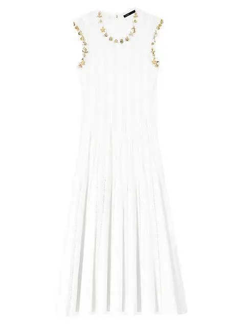 Maje Sleeveless Charm-embellished Stretch Cotton-blend Midi Dress - White
