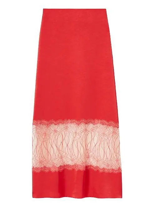 Claudie Pierlot Lace-embroidered Satin Midi Skirt - Tangerine