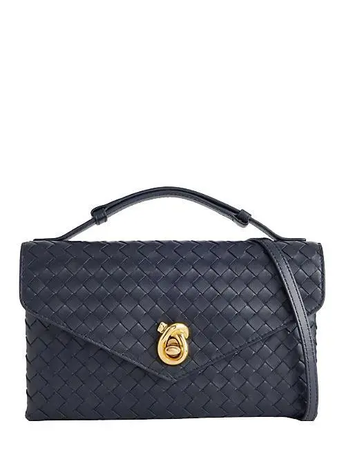 Bottega Veneta Knot Lock Leather Top-handle Bag - Midnight-muse Brass