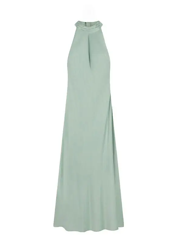 OMNES Satin High-neck Maxi Dress - Sage