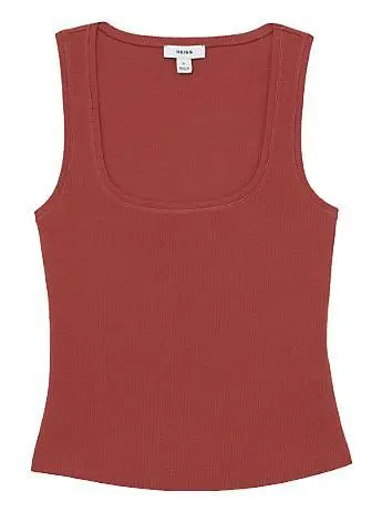 REISS Riva Square-neck Ribbed Vest - Rust Red