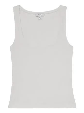 REISS Riva Square-neck Ribbed Vest - White