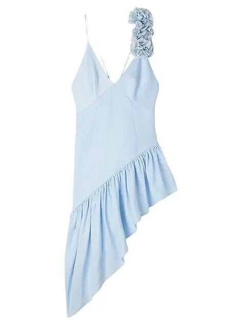 Sandro Asymmetrical Ruffle-trim Woven Midi Dress - Blue Sky