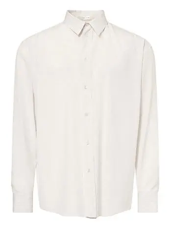 THE ROW Granada Classic Pinstripe Silk Shirt - White W/ Blue
