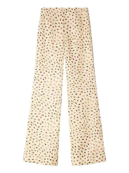 Sandro Floral-print Flared Woven Trousers - Butter / Pink