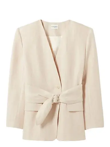 Claudie Pierlot Belted Kimono-collar Linen-blend Jacket - Sand