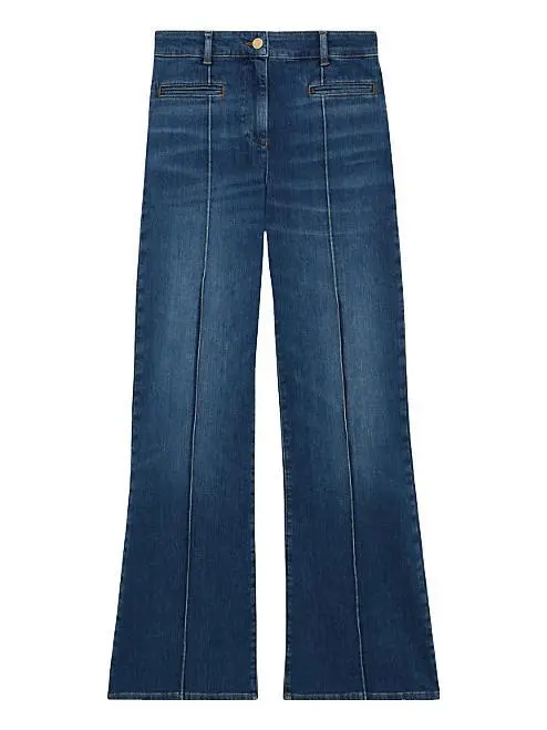 REISS Flared-leg Pintuck Stretch-denim Jeans - Mid Blue