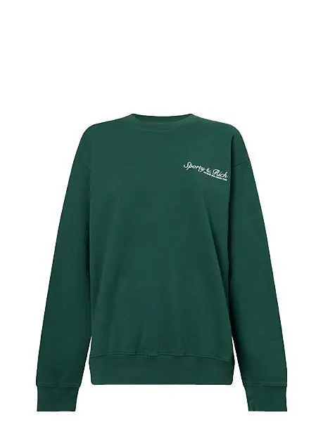 SPORTY & RICH Logo-print Crewneck Sweatshirt - Forest
