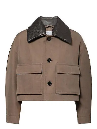 Bottega Veneta Intrecciato-collar Wool Twill Jacket - Milkweed