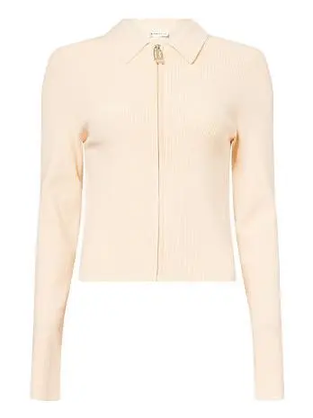 Victoria Beckham Long-sleeve Rib-knit Polo Top - Sandstone