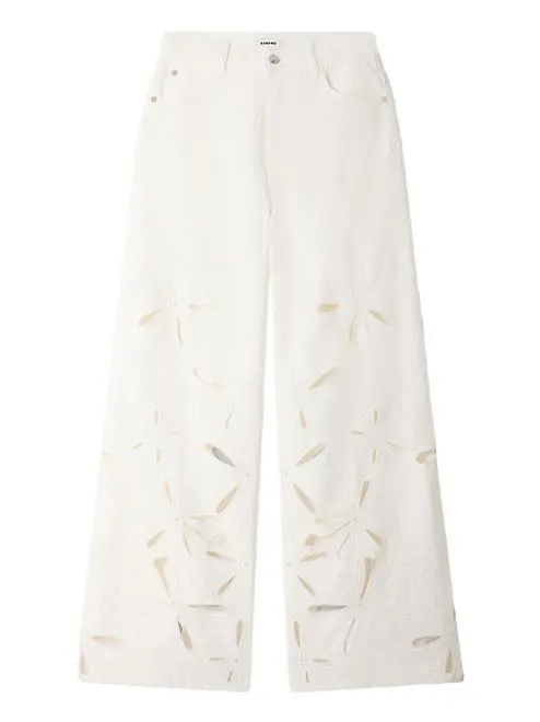 Sandro Flower-embroidered Wide-leg Denim Jeans - White