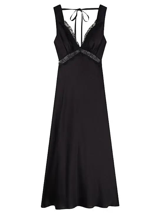 OMNES Aurelia Lace-trim Satin Maxi Dress - Black