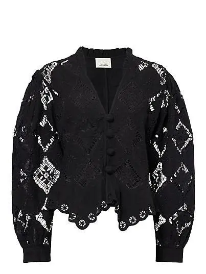 Isabel Marant Nina Embroidered Cotton And Linen Top - Black