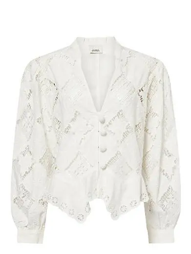 Isabel Marant Nina Embroidered Cotton And Linen Top - White