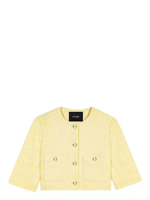 Maje Round-neck Tweed Jacket - Pale Yellow
