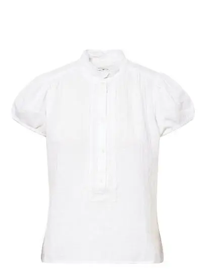 ME+EM Cap-sleeve Cotton Cheesecloth Blouse - Soft White