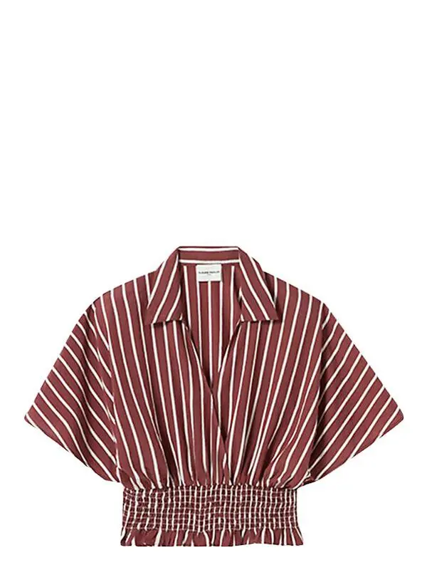 Claudie Pierlot Striped Shirred-waist Woven Top - Dual-color