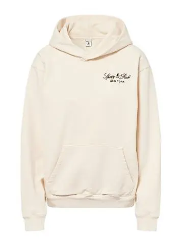 SPORTY & RICH Logo-embroidered Cotton Hoody - Ecru