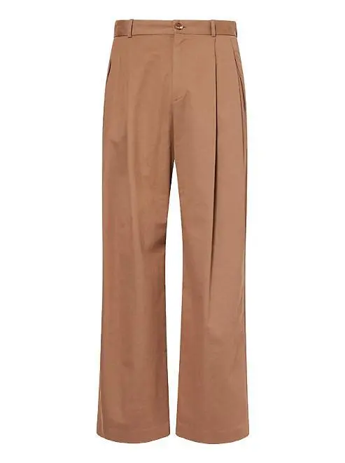 THE ROW Tibor Double-pleat Cotton-blend Trousers - Dark Sand