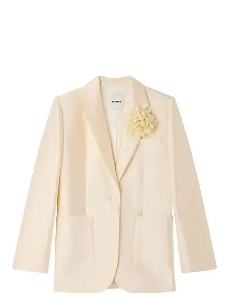 Sandro Flower-embellished Single-breasted Satin Blazer - Cream