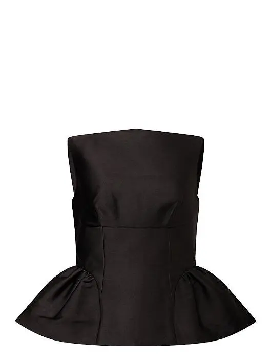 Roland Mouret Ruffled-hem Cinched-waist Taffeta Top - Black