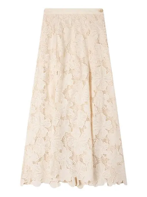 Sandro Floral Lace Maxi Skirt - Ecru