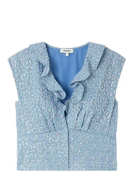 Sandro Ruffled Sequin-embellished Lyocell Top - Blue