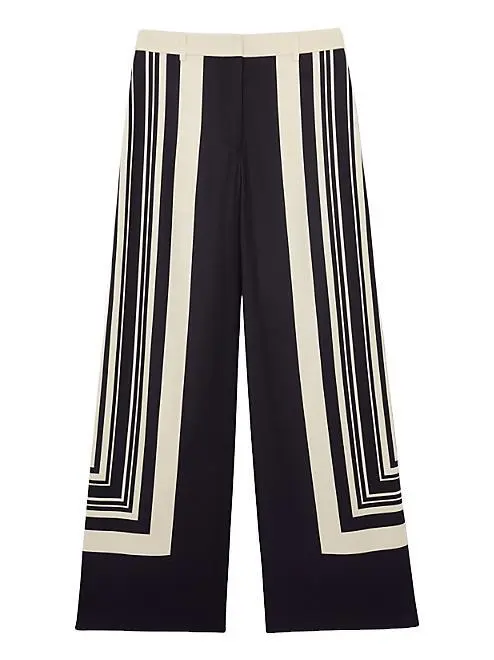 REISS Scarf-print Wide-leg Woven Trousers - Black White