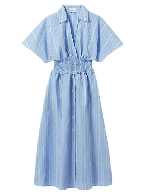Claudie Pierlot Striped Shirred-waist Cotton-blend Midi Dress - Dual-color