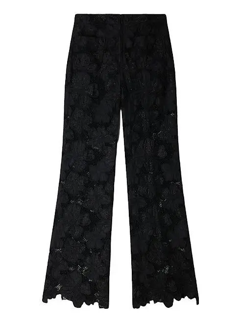 Sandro Floral Flared Lace Trousers - Black
