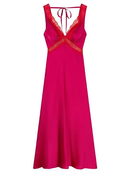 OMNES Aurelia Lace-trim Satin Maxi Dress - Rasberry/red
