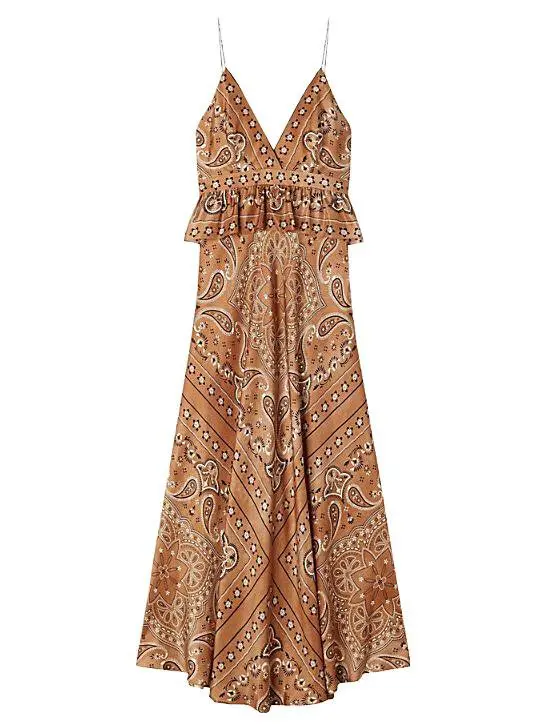 Sandro V-neck Bandana-print Woven Maxi Dress - Brown / Black