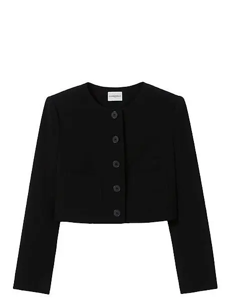Claudie Pierlot Short Round-neck Woven Jacket - Black